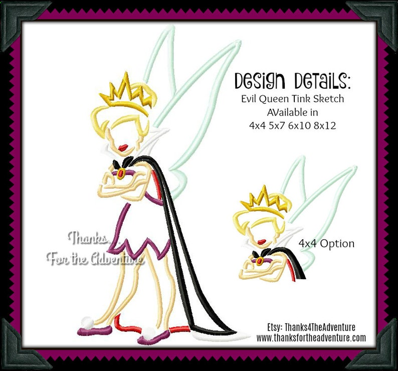 Tinker Bell as the Evil Queen From Snow White Sketch Digital Embroidery ...