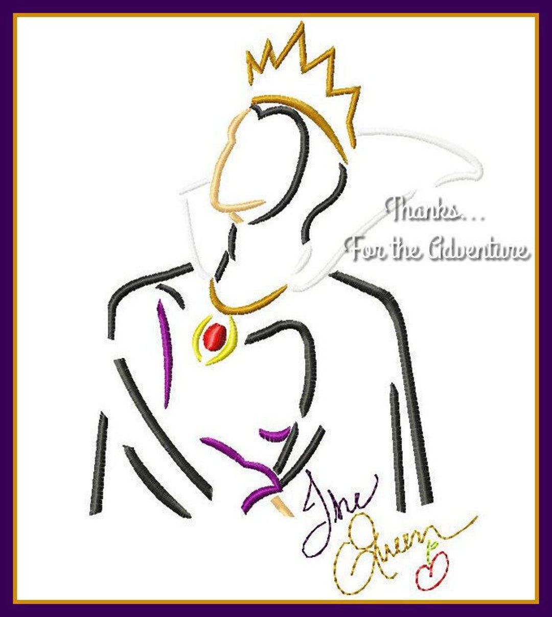 The Evil Queen Snow White Autograph Sketch Combo Digital Embroidery ...