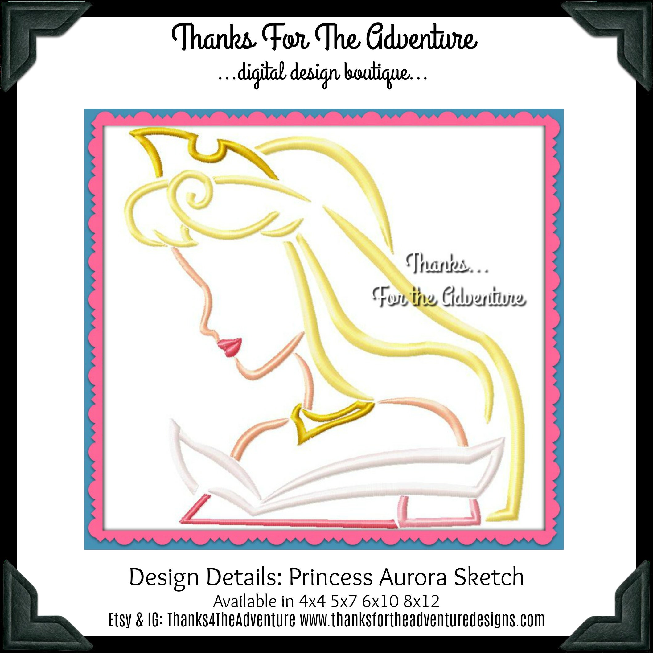 Princess Aurora From Sleeping Beauty Sketch Digital Embroidery Machine ...