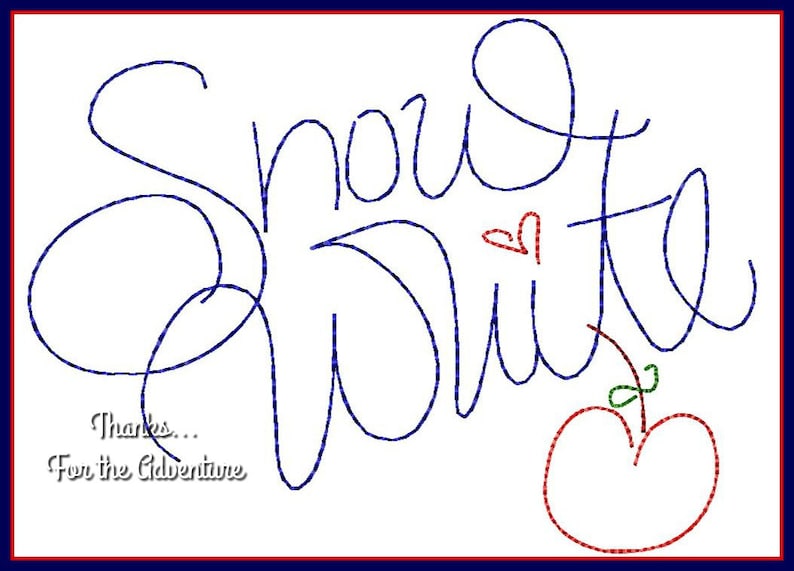 Snow White Autograph Digital Embroidery Machine Design File 4x4 5x7 ...
