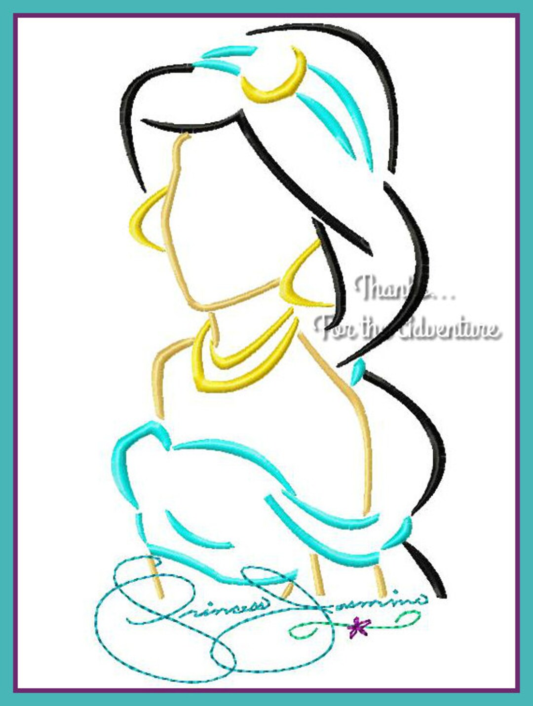 Princess Jasmine From Aladdin Autograph Combo Sketch Digital Embroidery ...