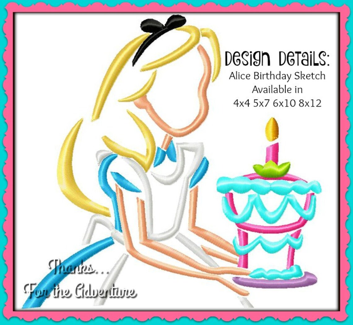 Alice in Wonderland Very Merry Unbirthday Cake Sketch Digital ...