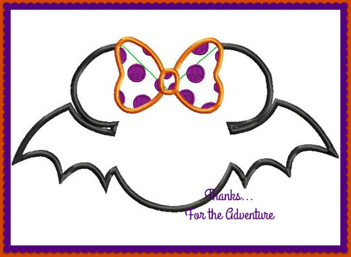 Halloween Minnie Mouse Bat Digital Embroidery Machine Applique | Etsy