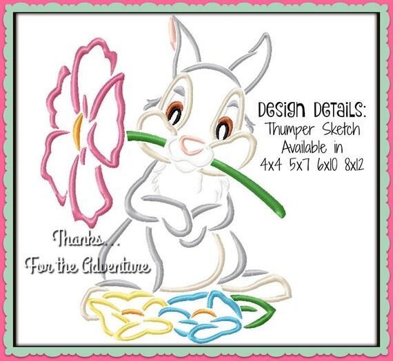 Thumper With Flowers From Bambi Digital Embroidery Machine | Etsy