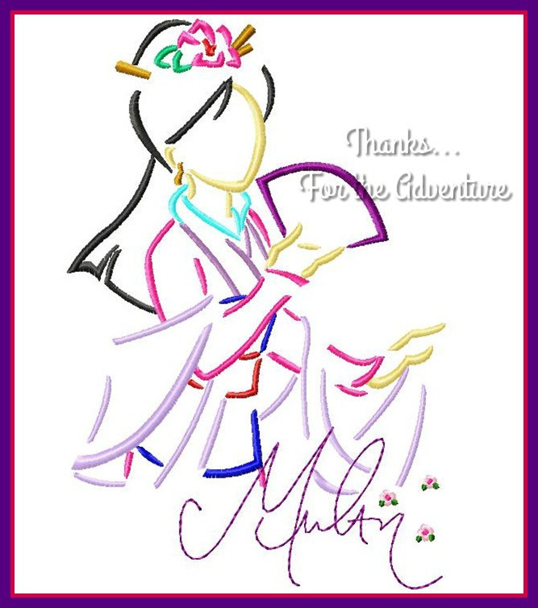 Mulan the Warrior Princess Autograph Combo Sketch Digital Embroidery ...