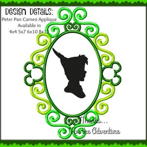 Peter Pan Profile Cameo Digital Embroidery Machine Applique Design File ...