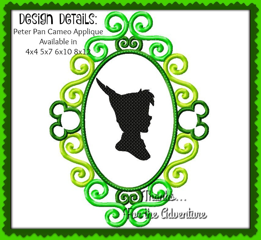 Peter Pan Profile Cameo Digital Embroidery Machine Applique - Etsy