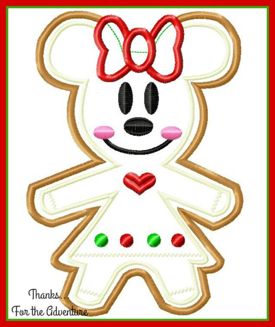Minnie Mouse Gingerbread Cookie Applique Digital Embroidery Machine ...