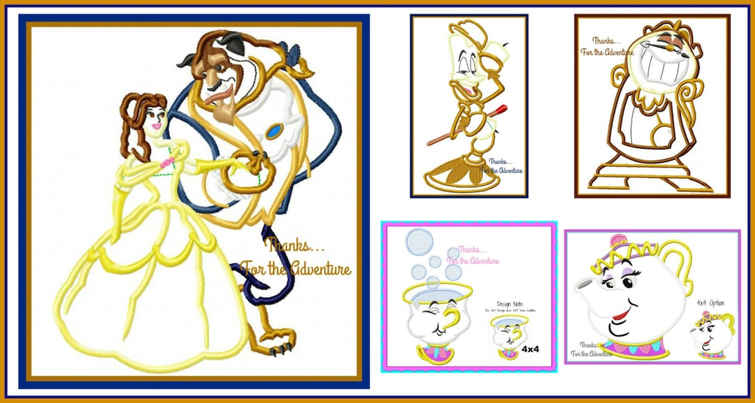 Beauty and the Beast Five Design Applique Pack Digital Embroidery ...