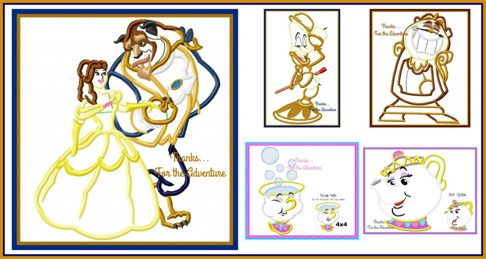 Beauty and the Beast Five Design Applique Pack Digital Embroidery ...