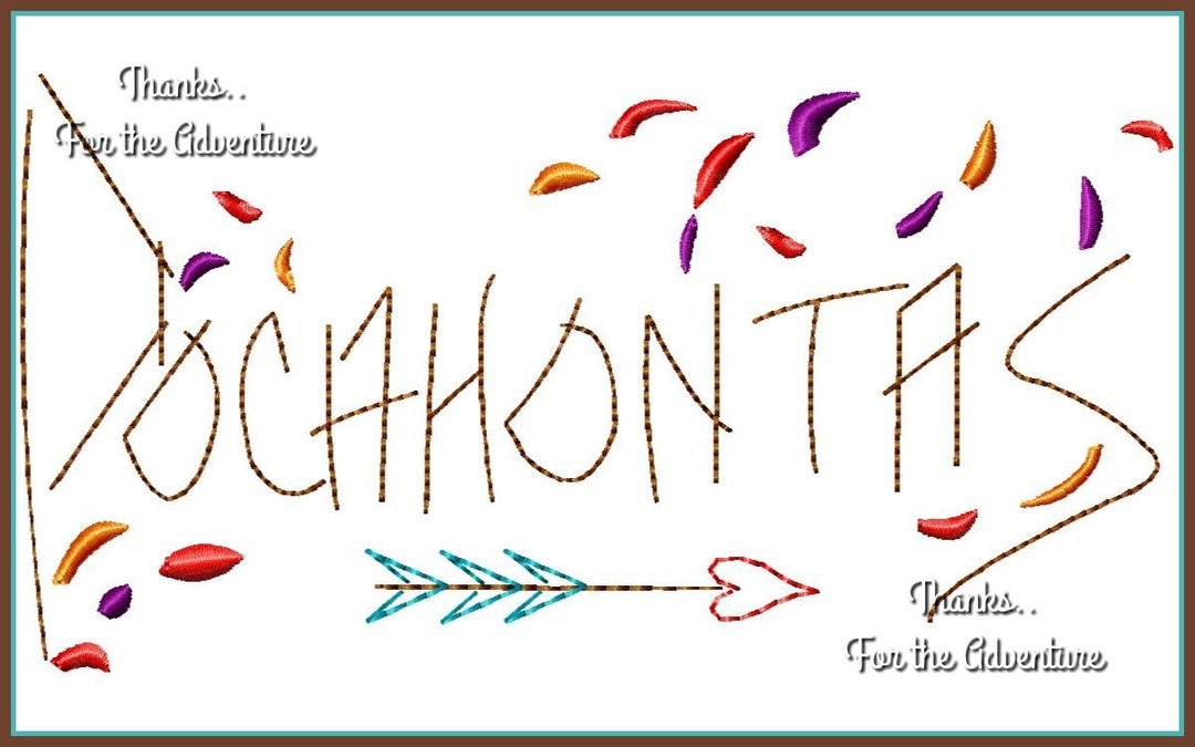 Pocahontas Autograph Digital Embroidery Machine Design File 4x4 5x7 ...