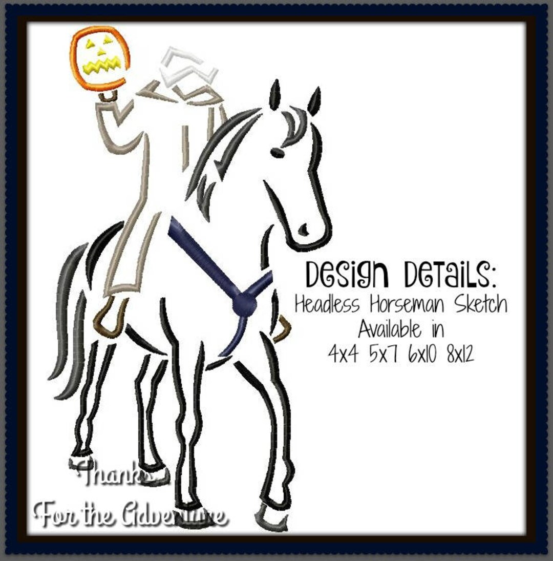 Headless Horseman Digital Embroidery Machine Sketch Design File 4x4 5x7 ...