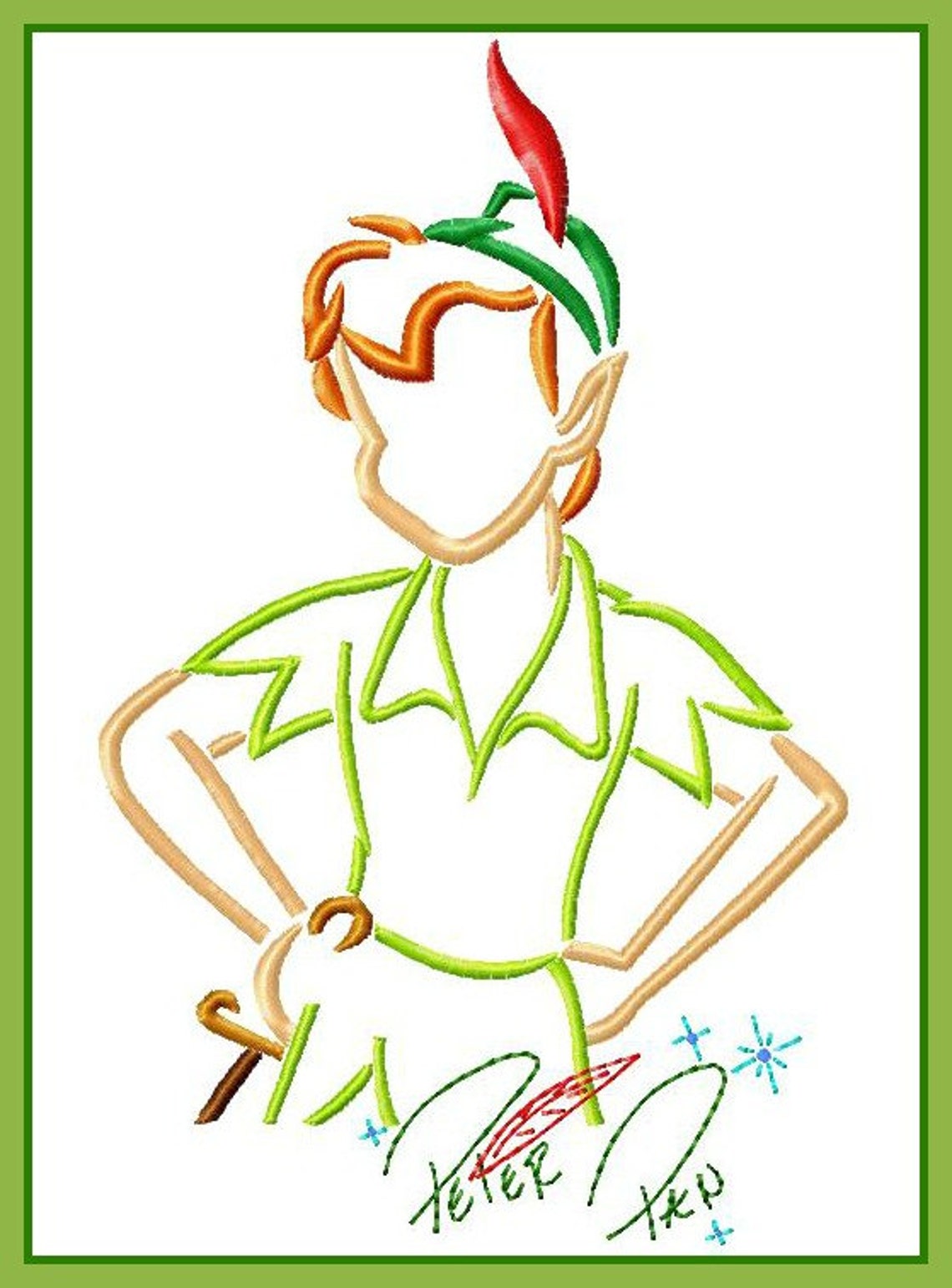 Peter Pan Sketch With Autograph Digital Embroidery Machine Design File ...