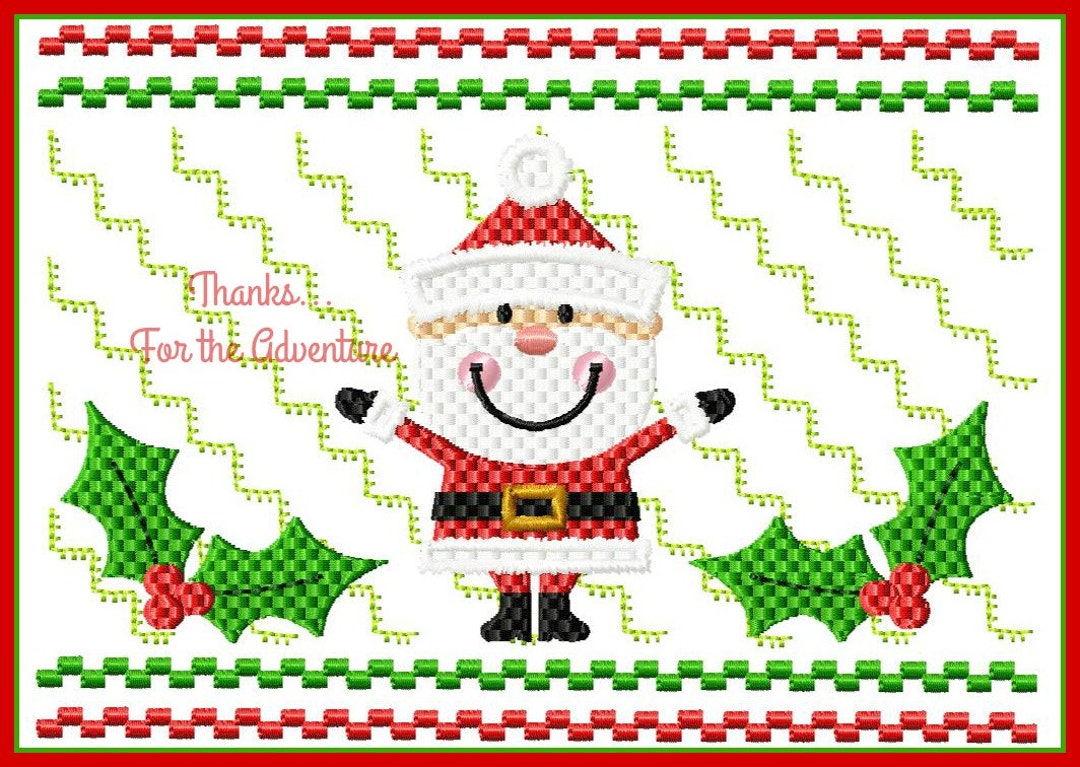 Santa With Holly Faux Smocking Digital Embroidery Machine Design File ...