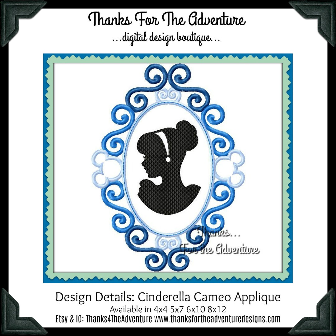 Princess Cinderella Cameo Applique Digital Embroidery Machine Design ...