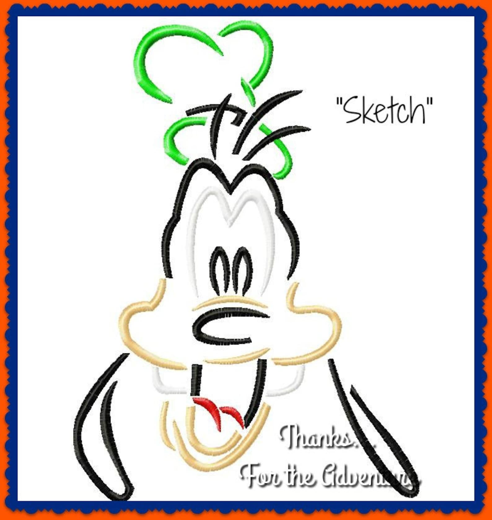 Goofy Head Sketch Digital Embroidery Machine Design File 4x4 5x7 6x10 ...
