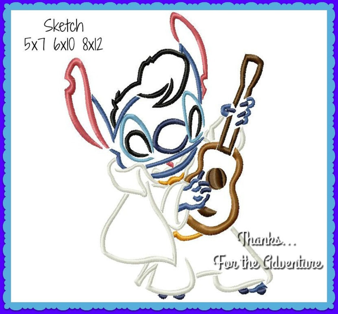 Elvis Stitch From Lilo and Stitch Sketch Digital Embroidery - Etsy