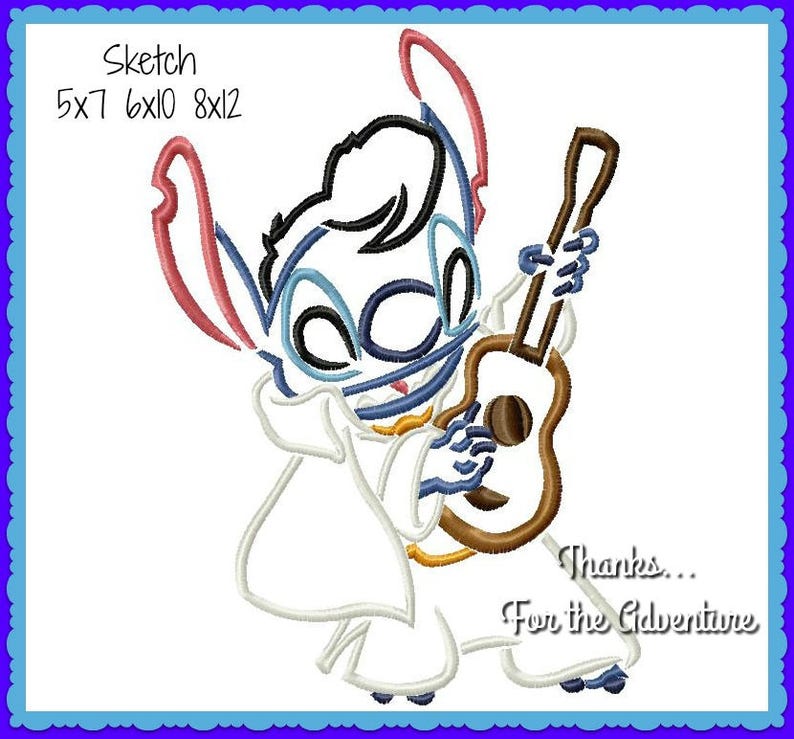 Elvis Stitch From Lilo and Stitch Sketch Digital Embroidery - Etsy
