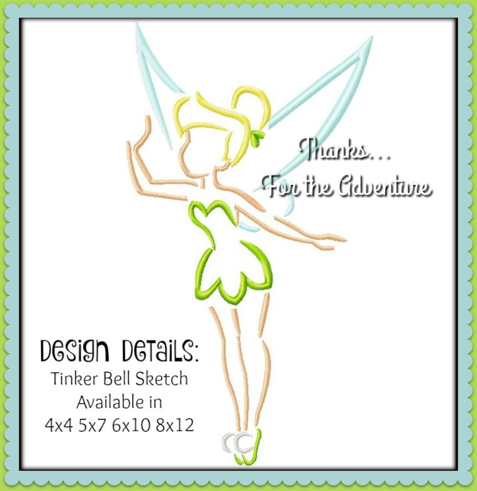 Tinker Bell Sketch Digital Embroidery Machine Design File 4x4 5x7 6x10 ...