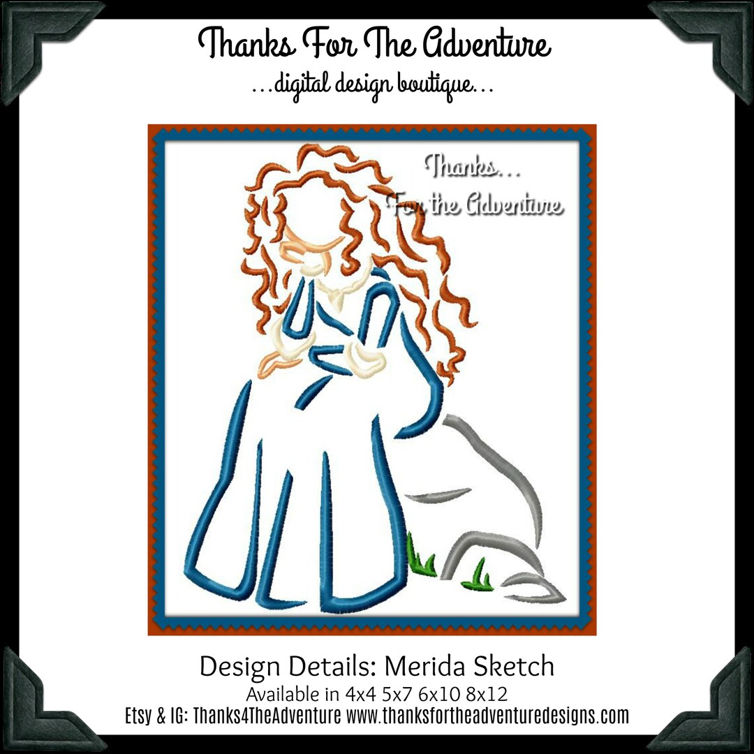 Princess Merida From Brave Sketch Digital Embroidery Machine Applique ...