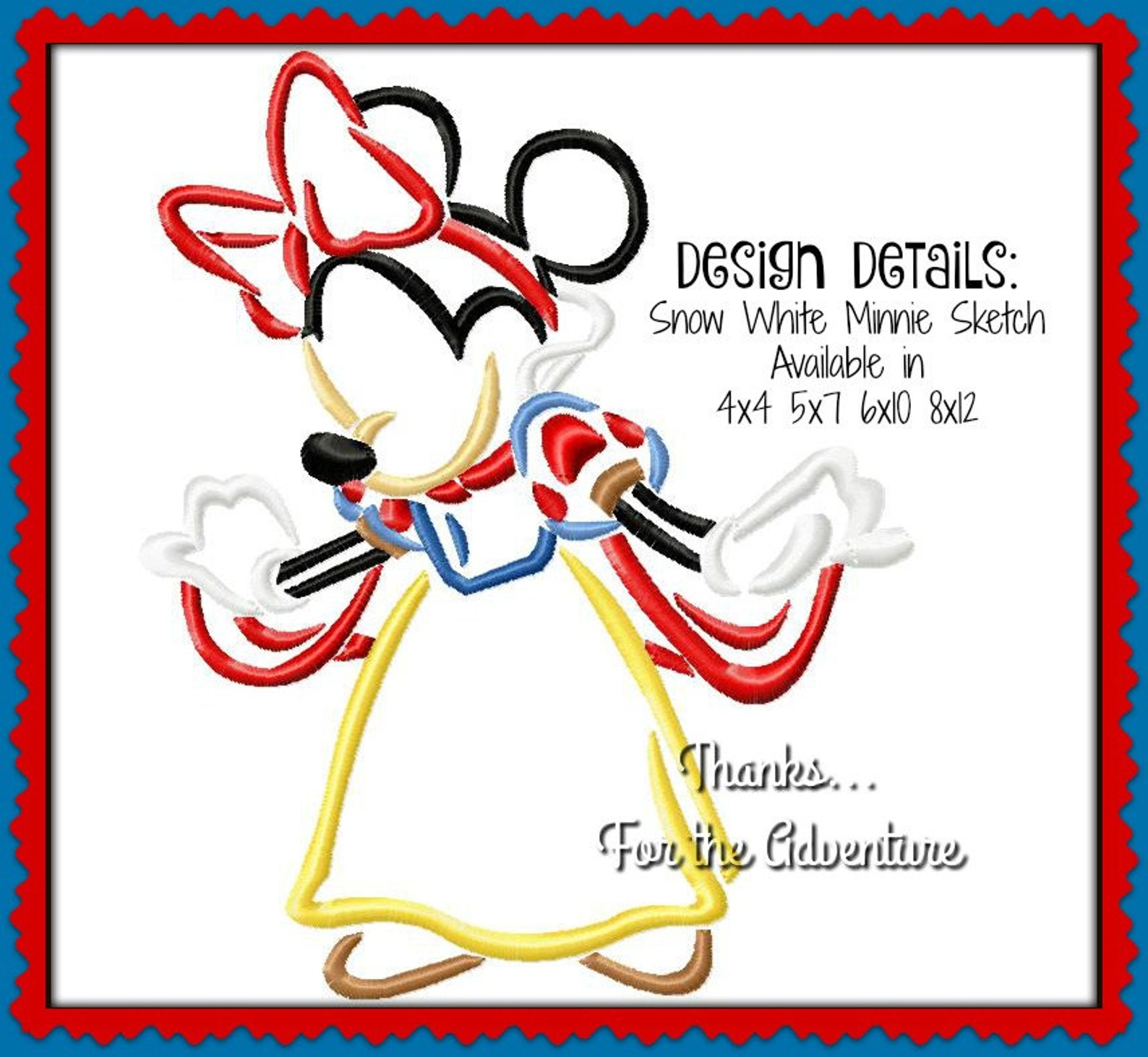 Princess Snow White Minnie Mouse Sketch Digital Embroidery - Etsy