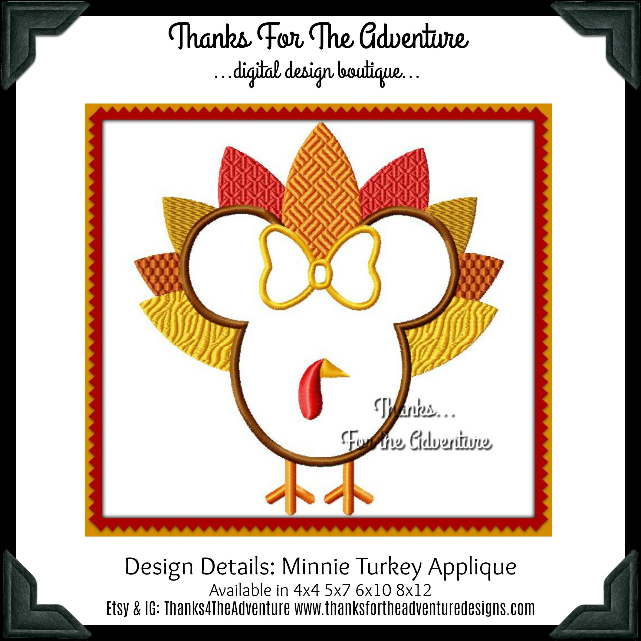 Minnie Mouse Head Thanksgiving Turkey Applique Digital - Etsy