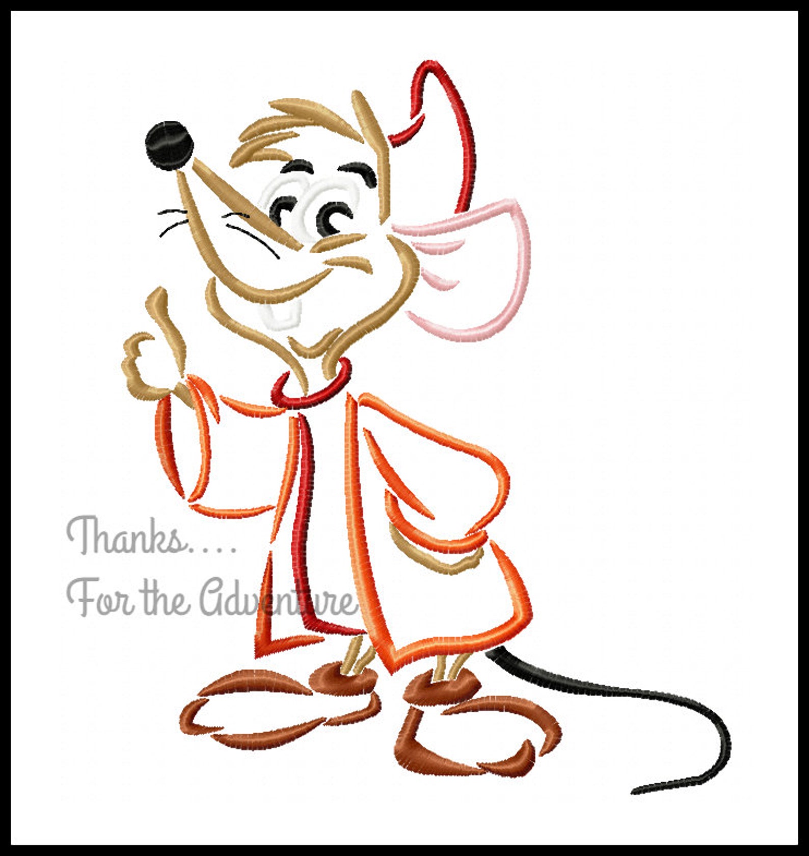 Jacques the Mouse From Cinderella Sketch Digital Embroidery Machine ...