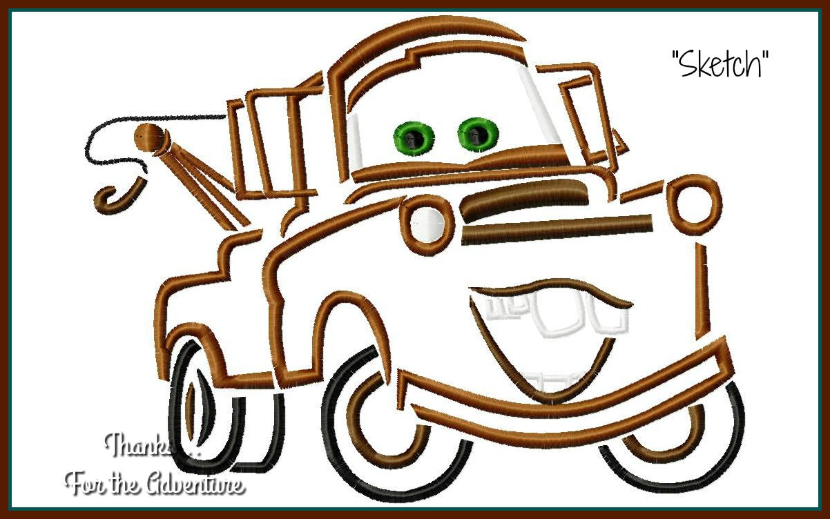 Tow Mater the Tow Truck From Cars Digital Embroidery Machine Sketch ...