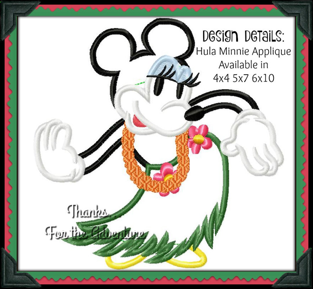 Aloha Minnie Mouse Hawaiian Hula Digital Embroidery Machine Applique ...