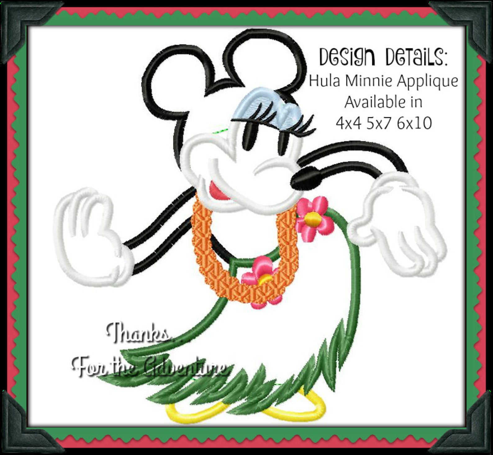 Aloha Minnie Mouse Hawaiian Hula Digital Embroidery Machine - Etsy