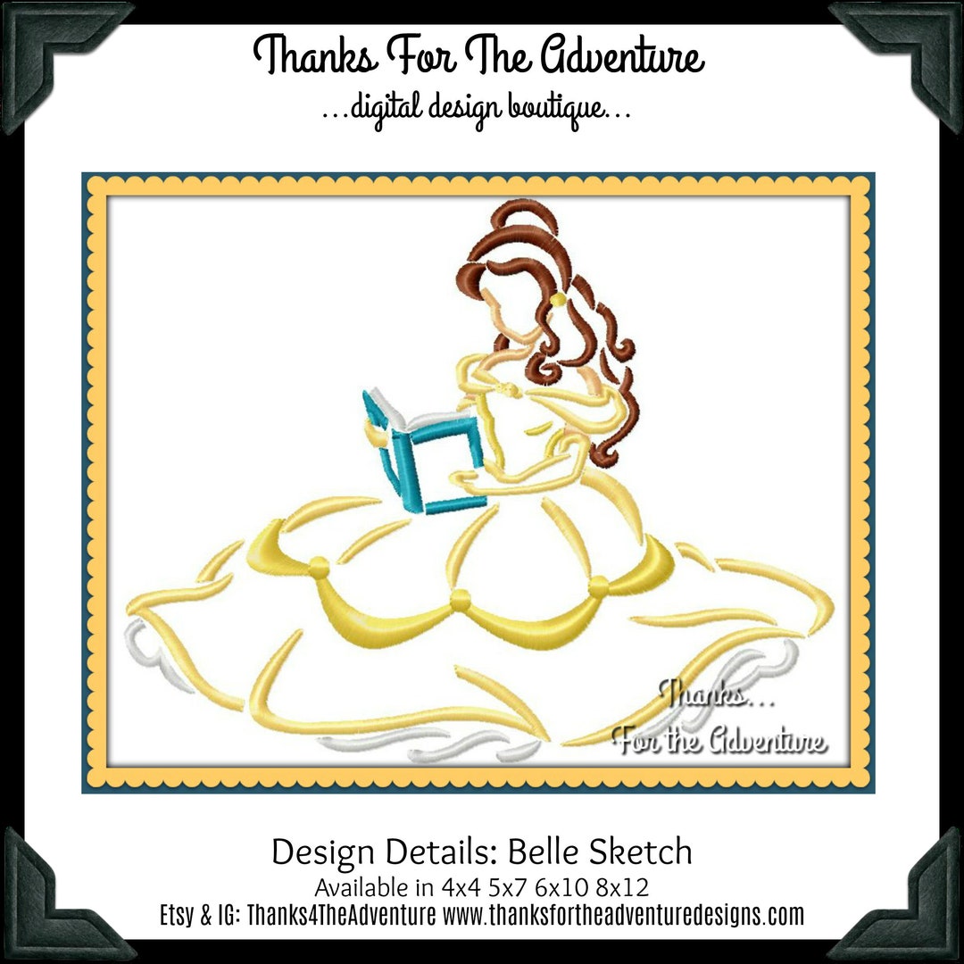 Princess Belle From Beauty and the Beast Book Sketch Digital Embroidery ...