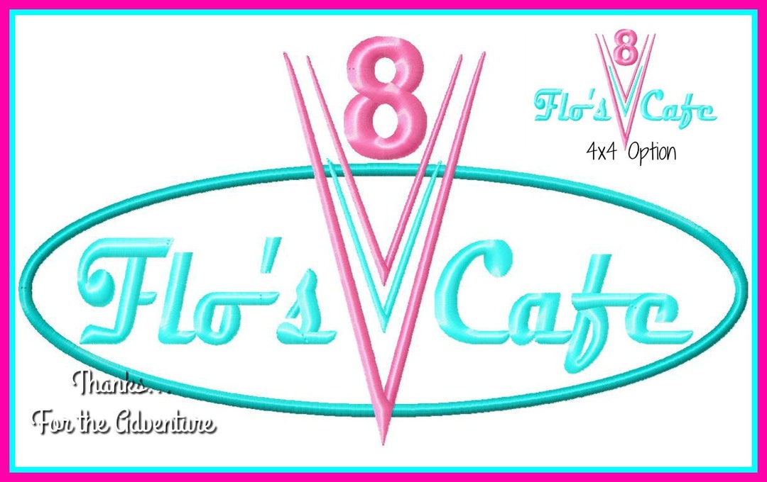 Flo's Cafe From Cars Logo Digital Embroidery Machine Applique Design ...