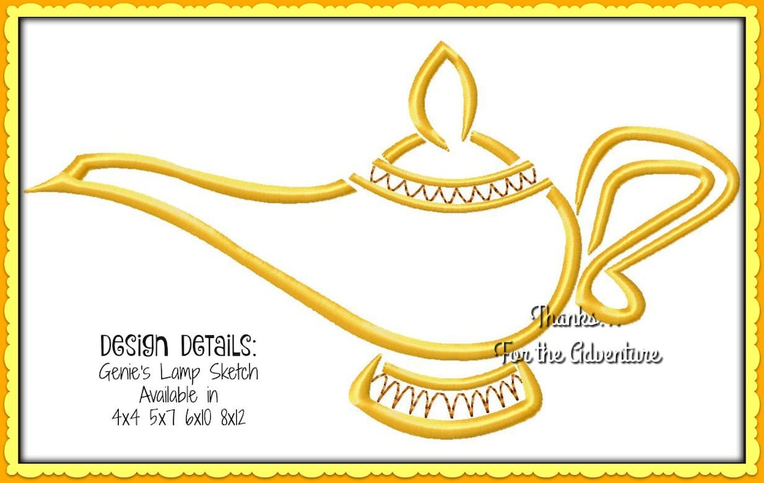 Genie's Lamp From Aladdin Sketch Digital Embroidery Machine Design File ...