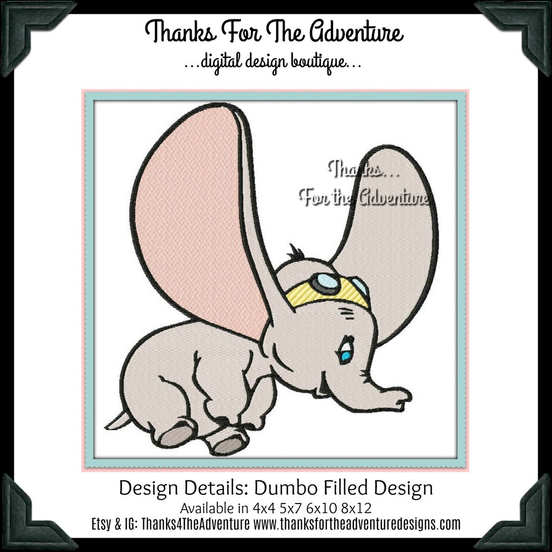 Dumbo Flying Elephant Digital Embroidery Machine Filled Design File 4x4 ...