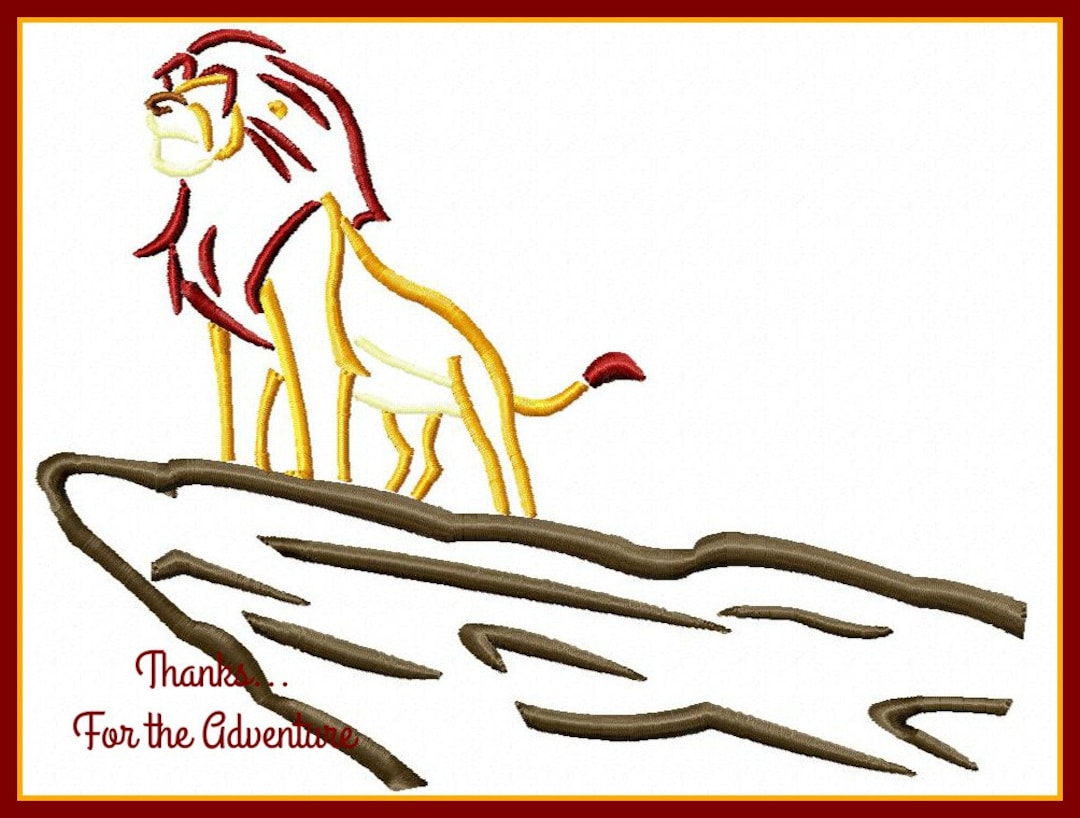 Lion King's Simba Standing on Pride Rock Sketch Digital Embroidery ...