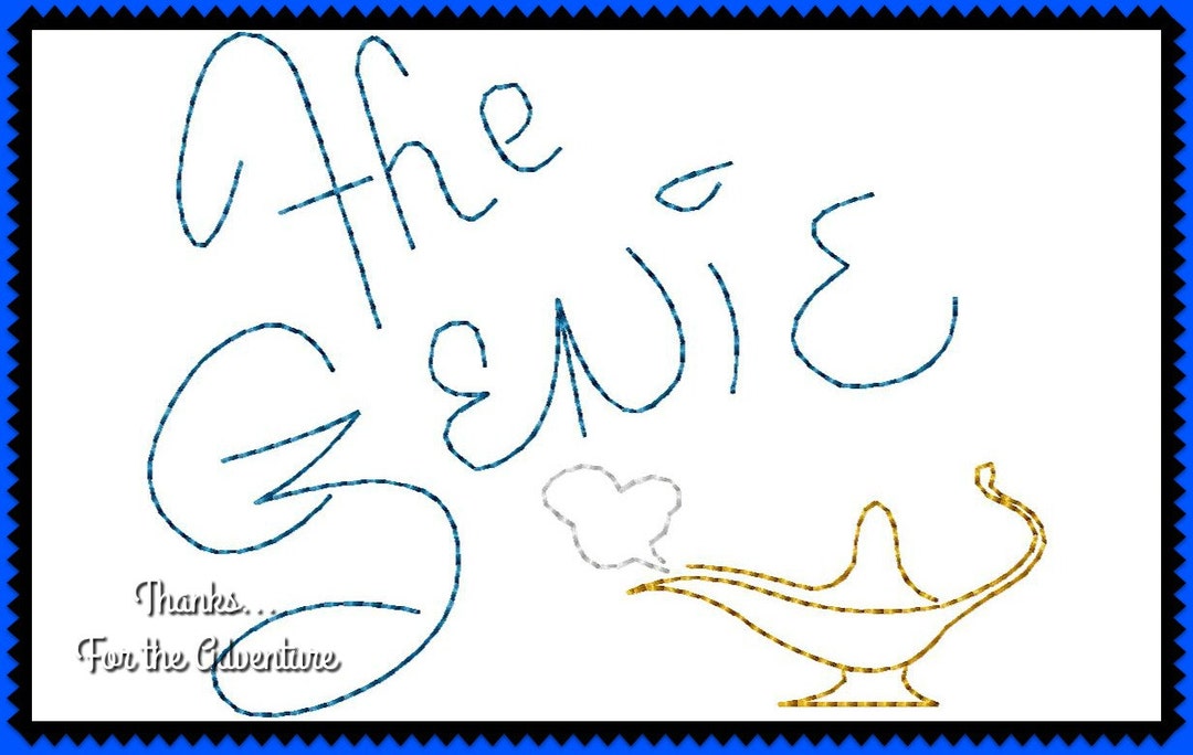 The Genie From Aladdin Autograph Digital Embroidery Machine Design File ...