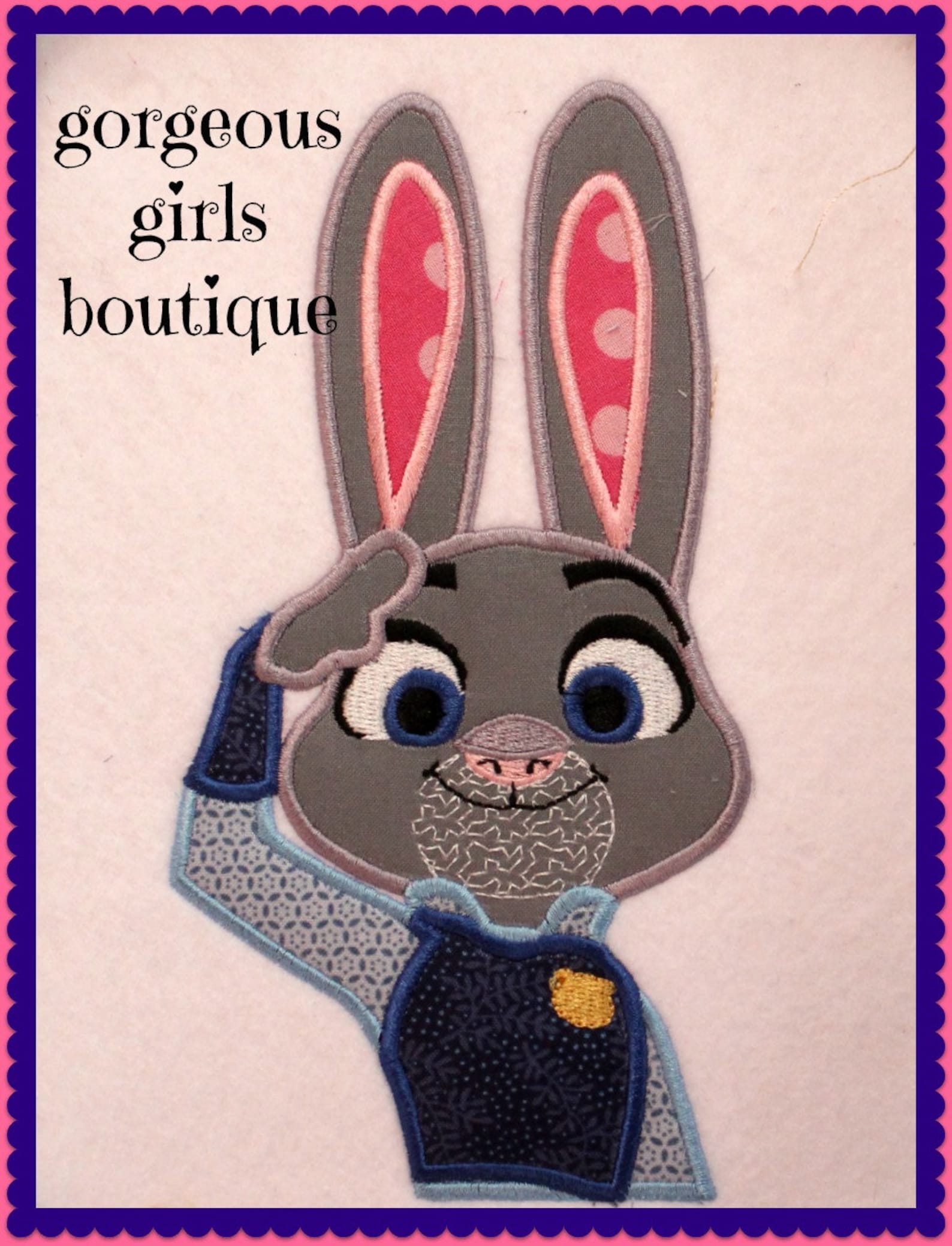 Zootopia Officer Judy Hopps Bunny Rabbit Digital Embroidery Machine ...