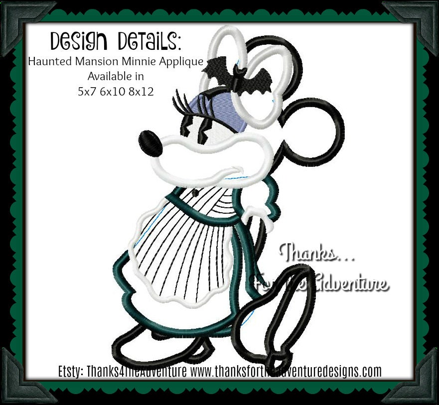 Minnie Mouse Haunted Mansion Maid Cast Member Applique Digital | Etsy