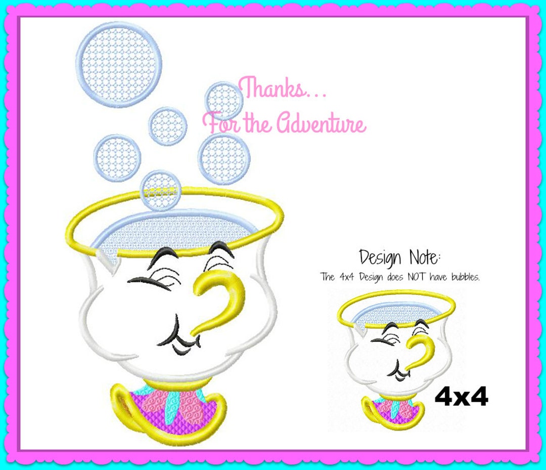 Chip the Enchanted Tea Cup From Beauty and the Beast Digital Embroidery ...
