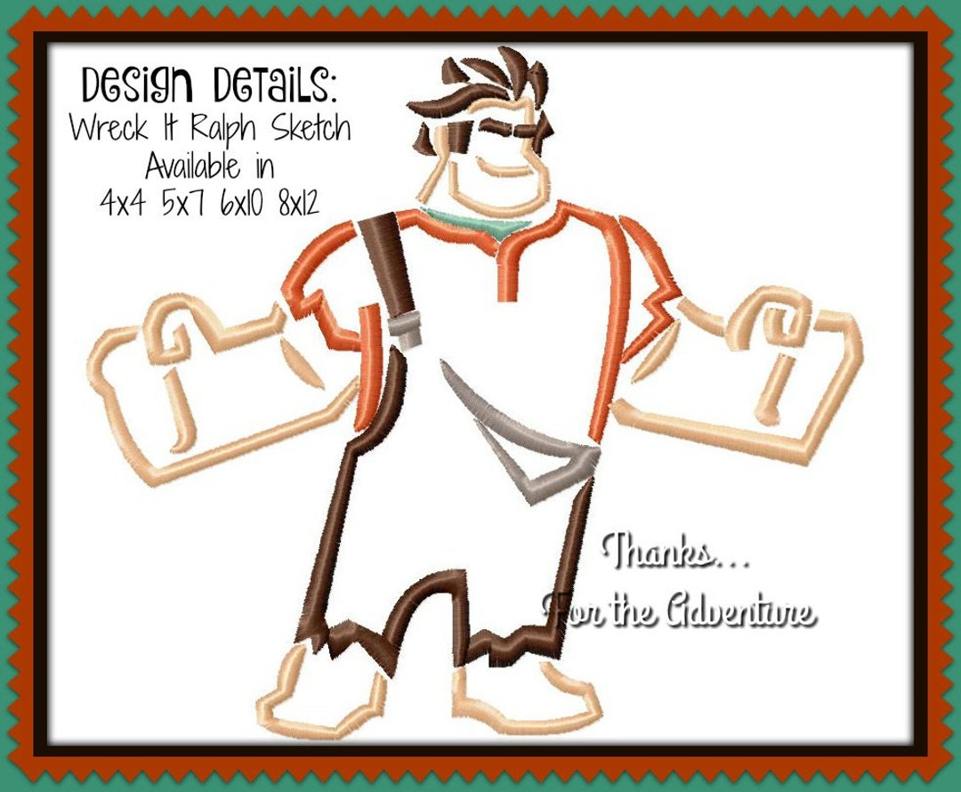 Wreck It Ralph Sketch Digital Embroidery Machine Design File 4x4 5x7 ...