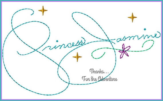 Princess Jasmine From Aladdin Autograph Digital Embroidery - Etsy