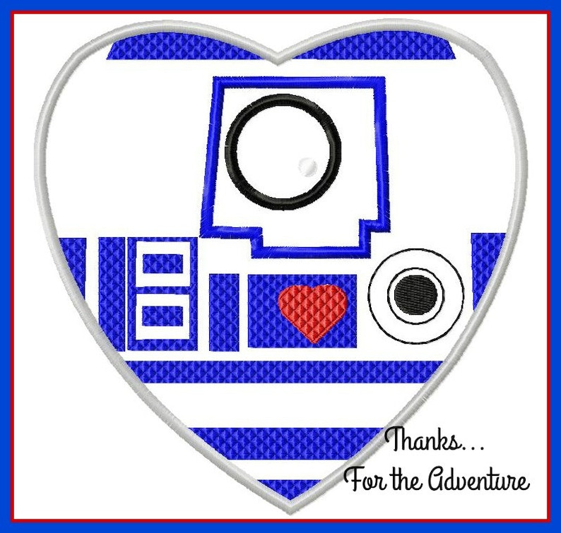 R2D2 the Droid From Star Wars Heart Digital Embroidery Machine Applique ...