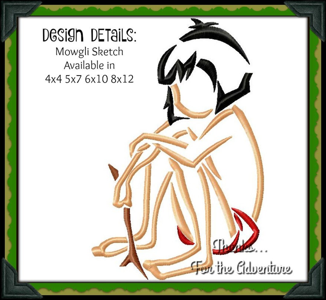 Mowgli From the Jungle Book Sketch Digital Embroidery Machine Design ...