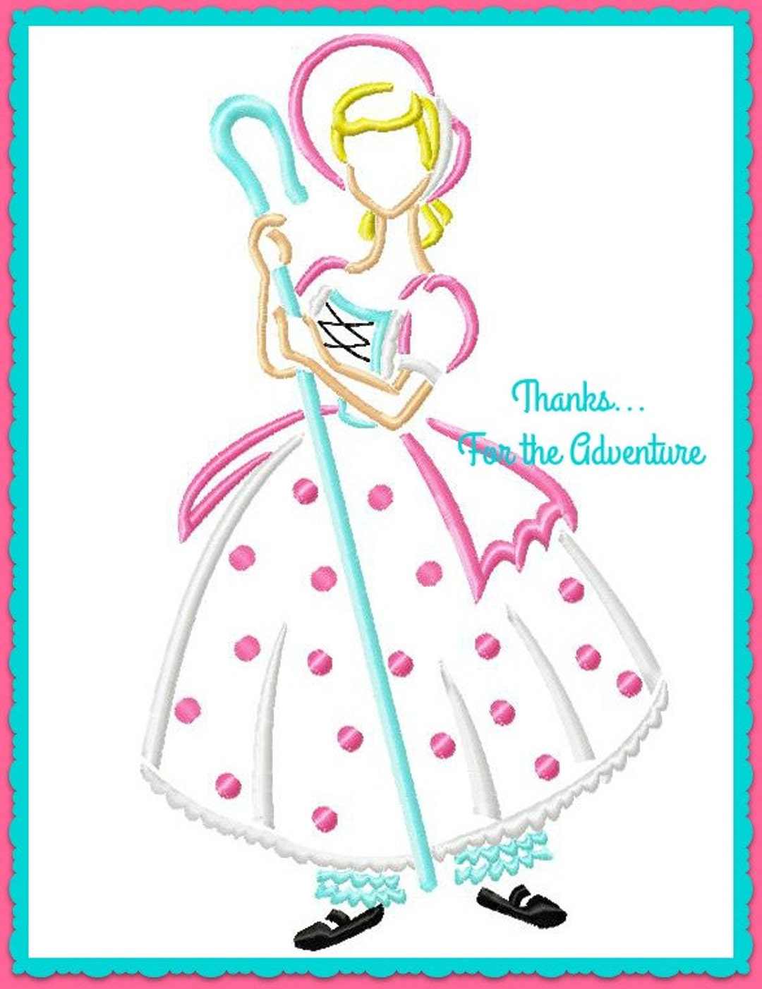 Bo Peep From Toy Story Sketch Digital Embroidery Machine Design File ...