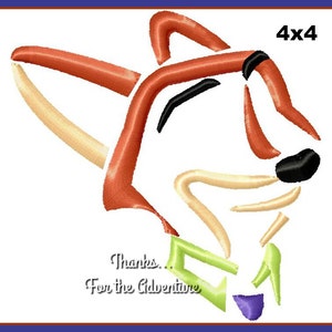 Zootopia Nick Wilde Sly Fox Digital Embroidery Machine Sketch Design ...