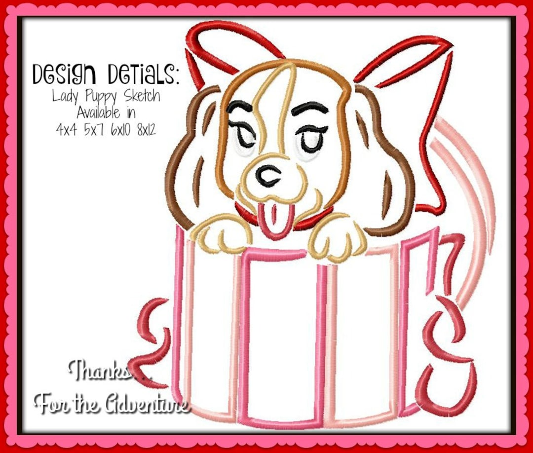 Lady Puppy Dog From Lady and the Tramp Sketch Digital Embroidery ...