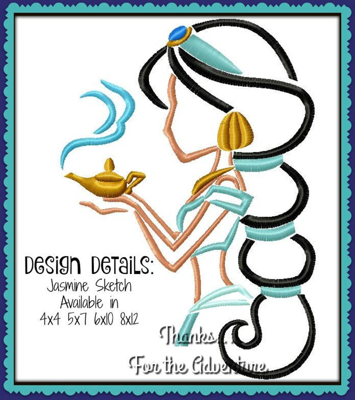 Princess Jasmine With the Genie's Lamp From Aladdin Sketch Digital ...