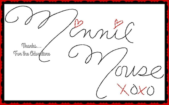 Minnie Mouse Autograph Digital Embroidery Machine Applique | Etsy