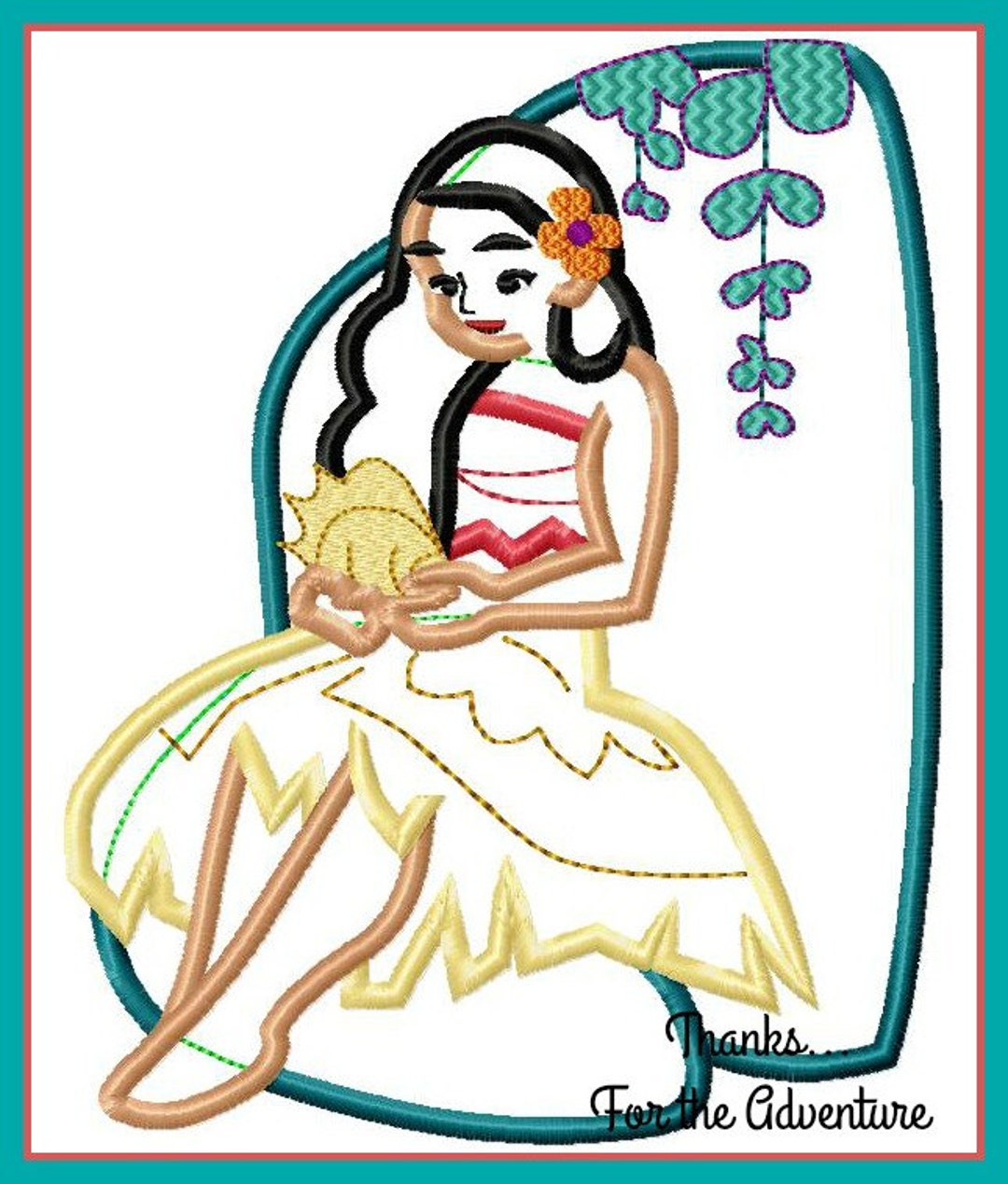 Moana Island Princess With Seashell Digital Embroidery Machine Applique ...