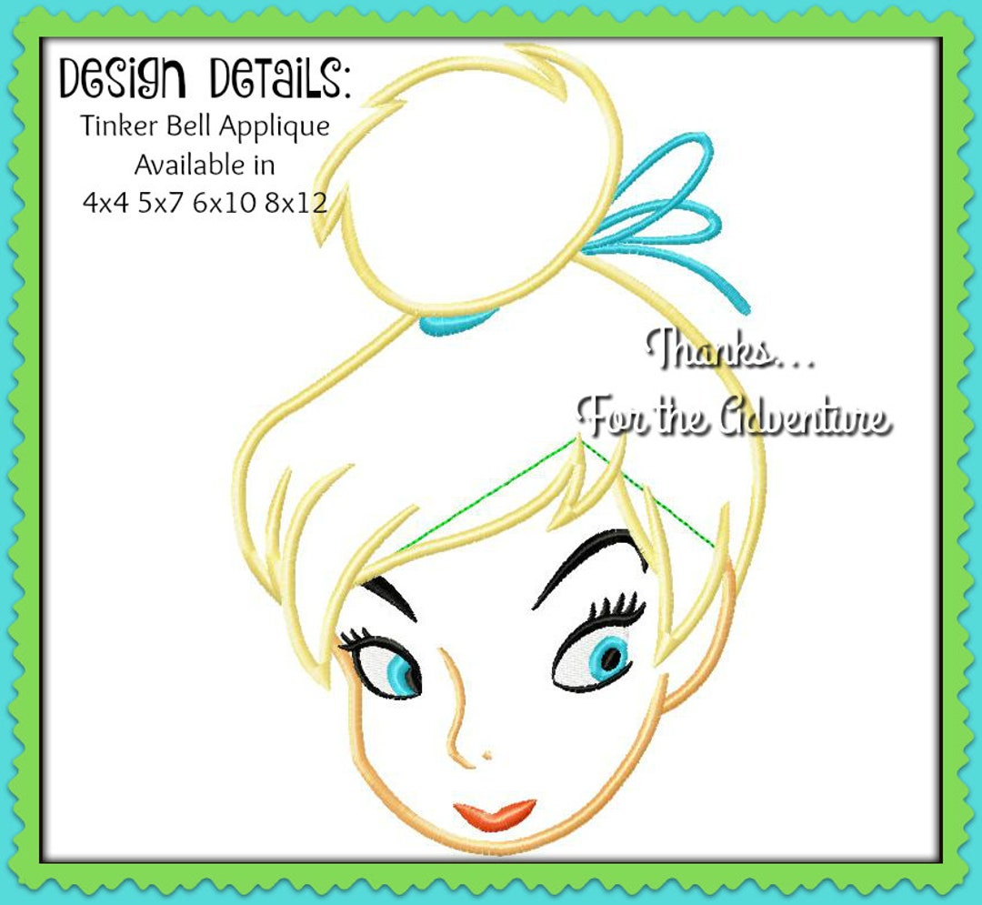Tinker Bell Applique Digital Embroidery Machine Design File 4x4 5x7 ...